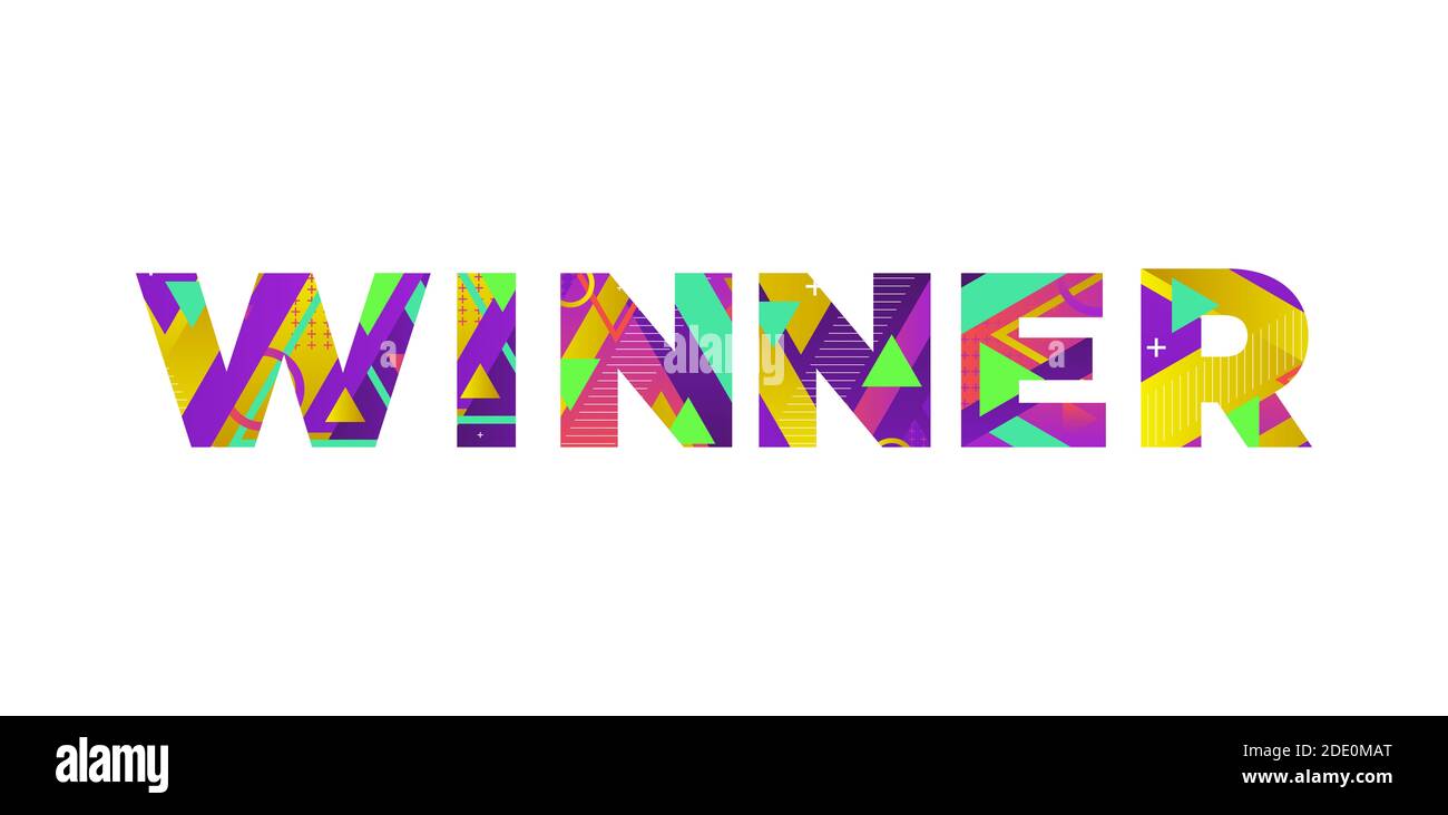 The word WINNER concept written in colorful retro shapes and colors ...