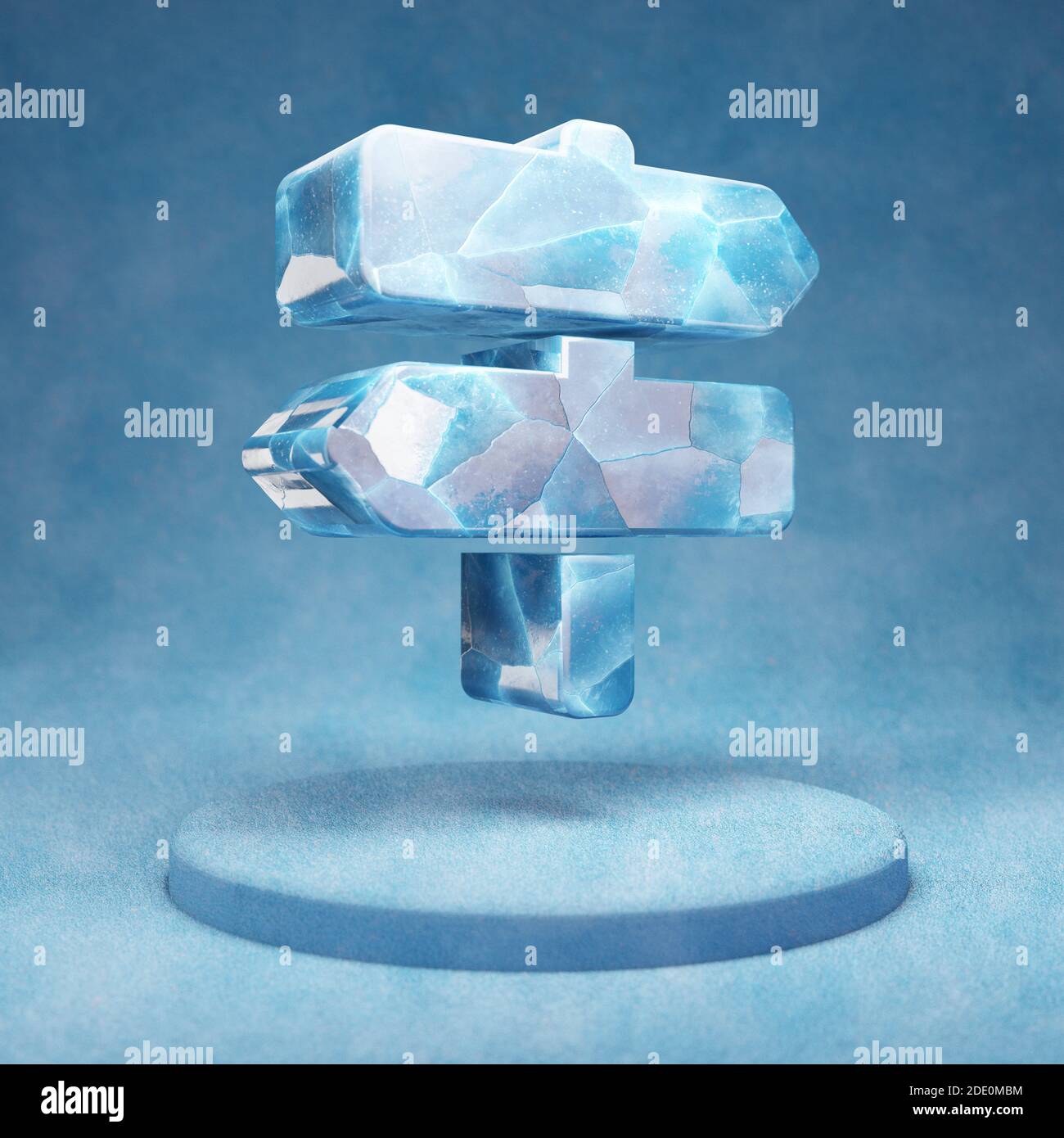 Map Signs icon. Cracked blue Ice Map Signs symbol on blue snow podium ...