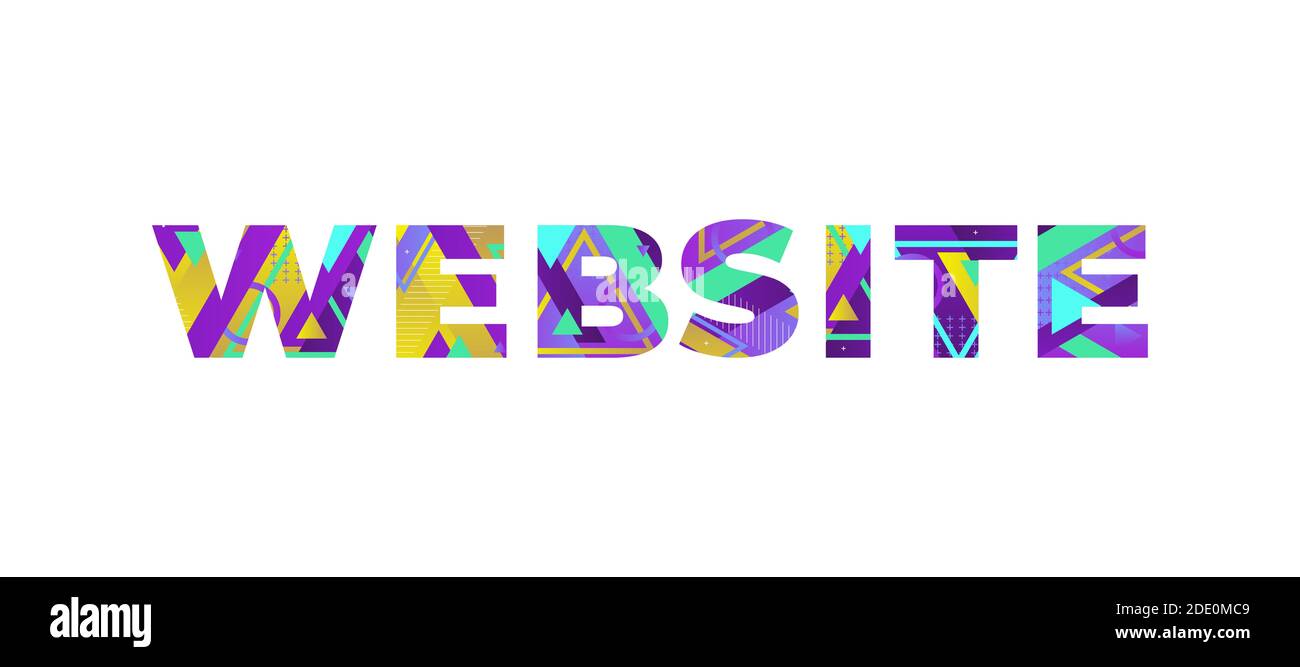The word WEBSITE concept written in colorful retro shapes and colors ...