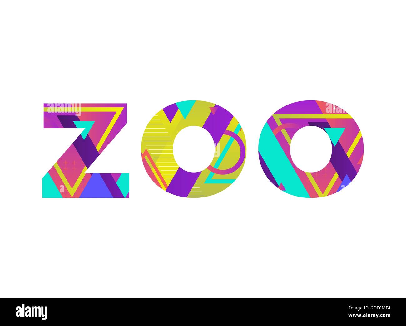 The word ZOO concept written in colorful retro shapes and colors ...