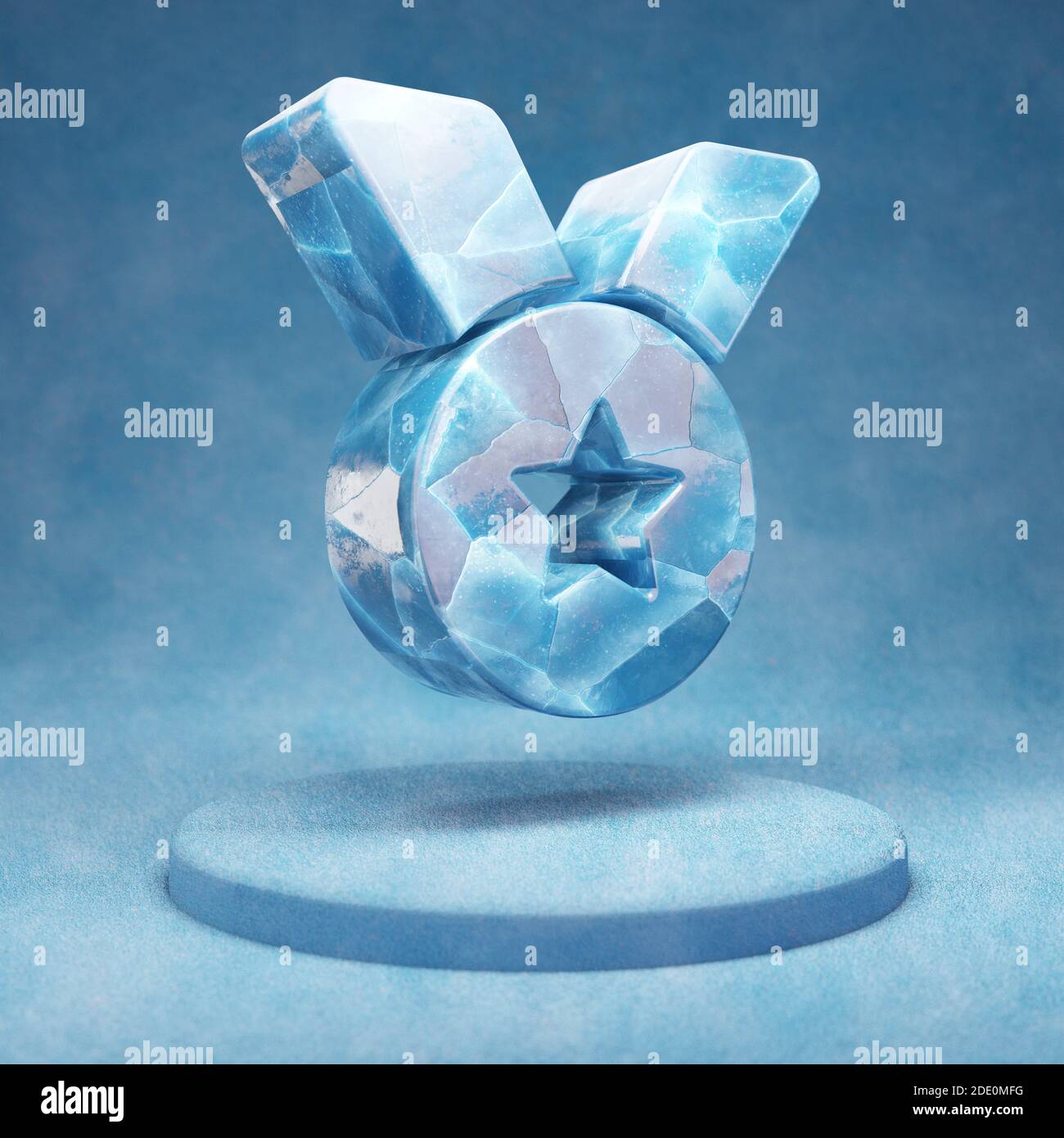 Medal icon. Cracked blue Ice Medal symbol on blue snow podium. Social ...