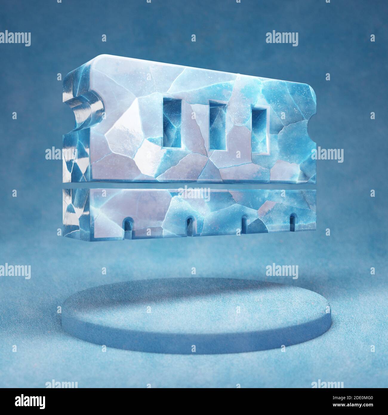 Memory icon. Cracked blue Ice Memory symbol on blue snow podium. Social ...