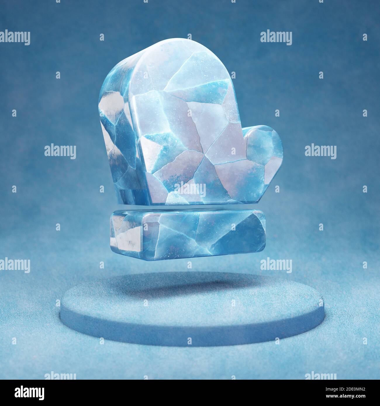 Mitten icon. Cracked blue Ice Mitten symbol on blue snow podium. Social ...