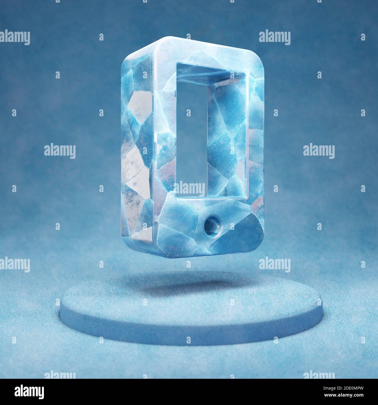 Mobile icon. Cracked blue Ice Mobile symbol on blue snow podium. Social ...