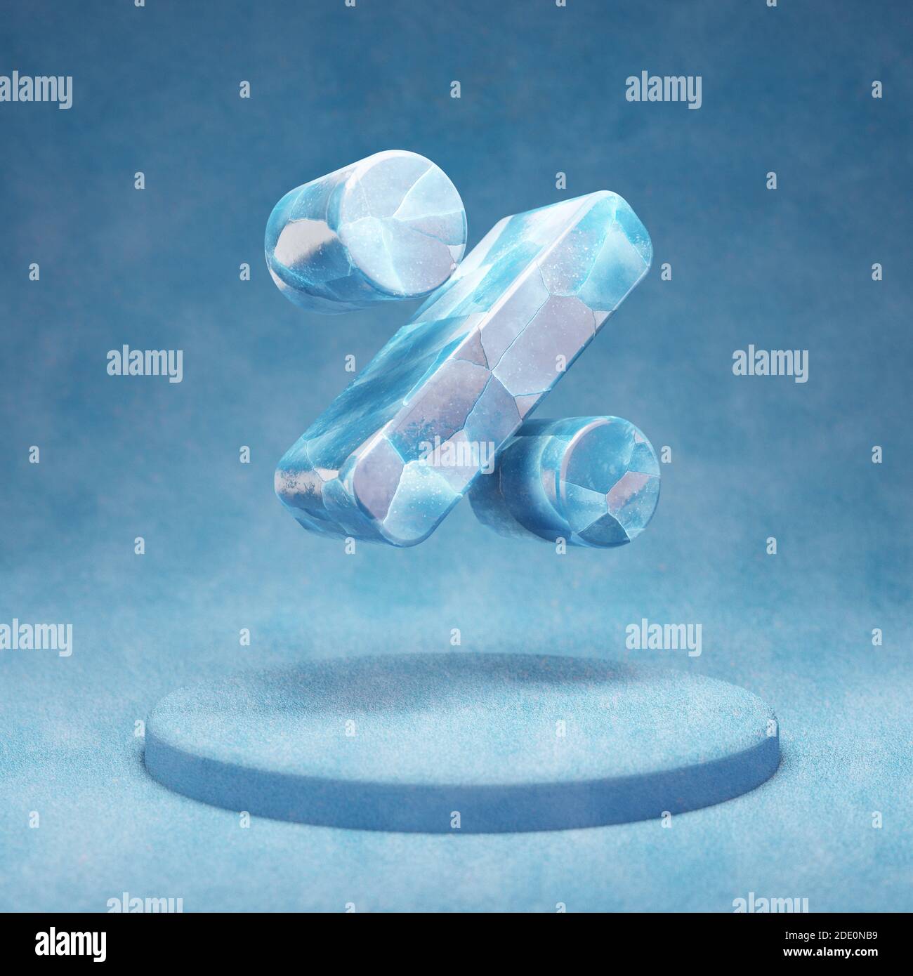 Percentage icon. Cracked blue Ice Percentage symbol on blue snow podium. Social Media Icon for ...