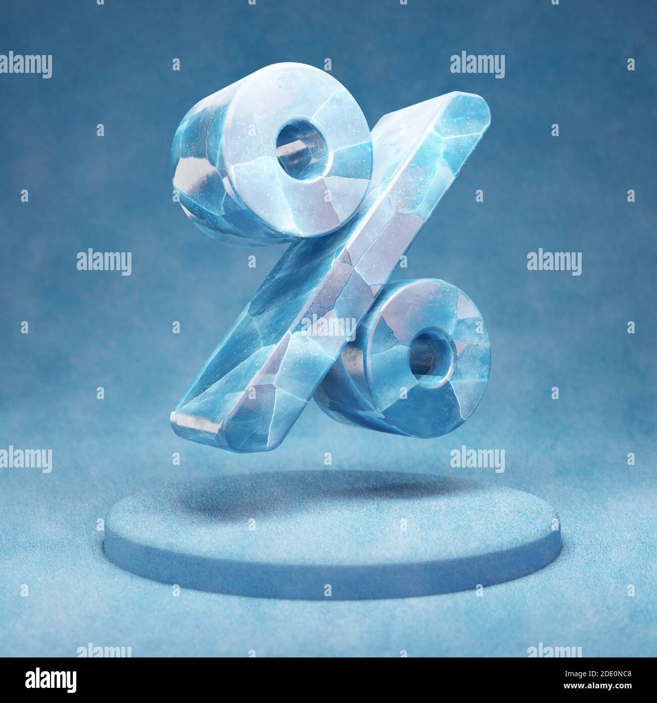 Percent icon. Cracked blue Ice Percent symbol on blue snow podium. Social Media Icon for website ...
