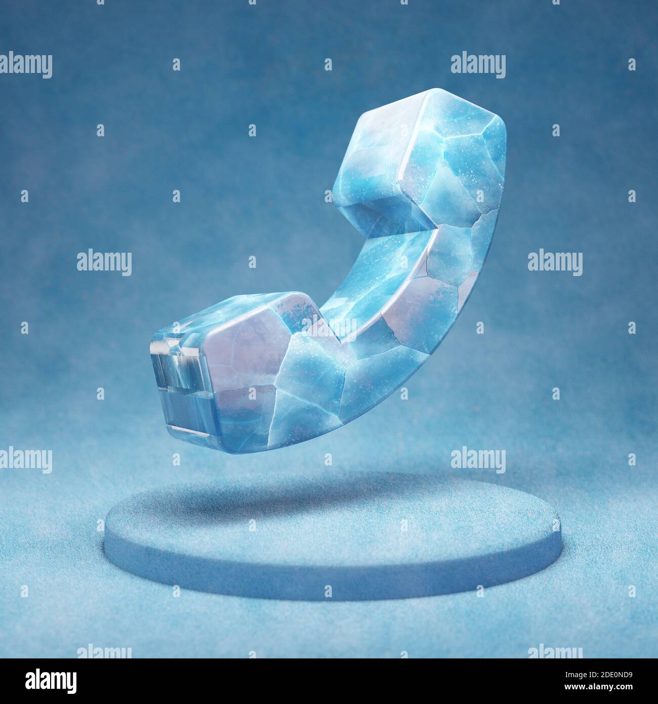 Phone icon. Cracked blue Ice Phone symbol on blue snow podium. Social ...