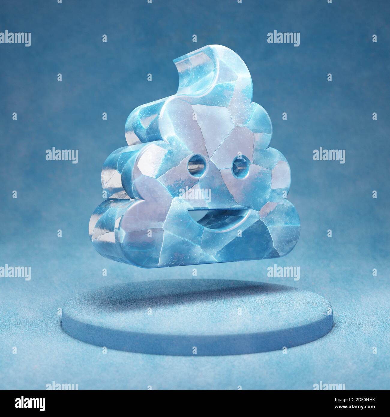 Poo icon. Cracked blue Ice Poo symbol on blue snow podium. Social Media ...