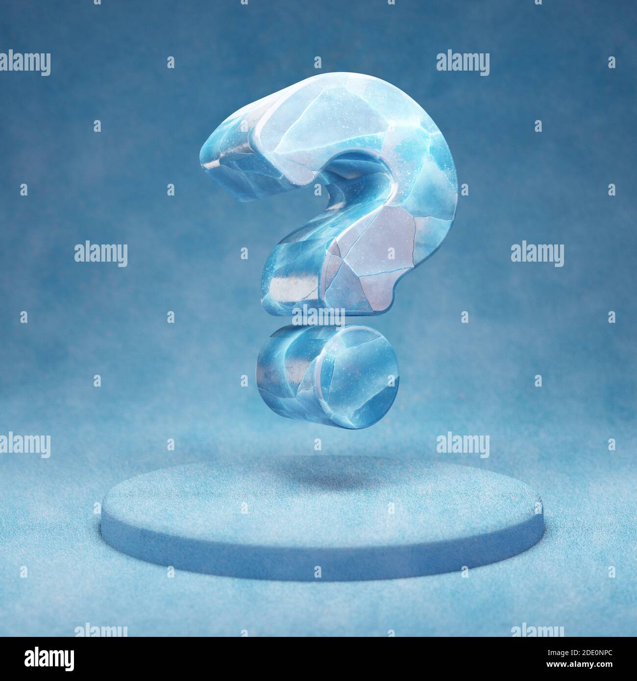 Question icon. Cracked blue Ice Question symbol on blue snow podium ...