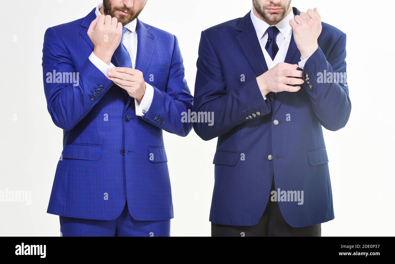 Male hands adjusting business suit close up. Confident in his style ...