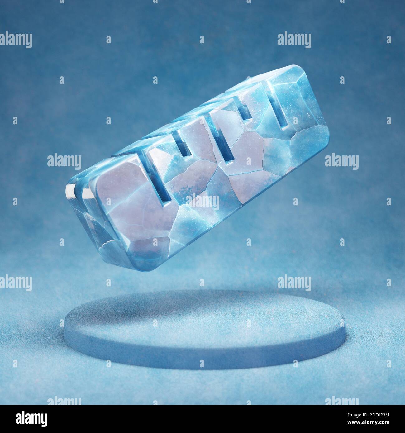 Ruler icon. Cracked blue Ice Ruler symbol on blue snow podium. Social ...