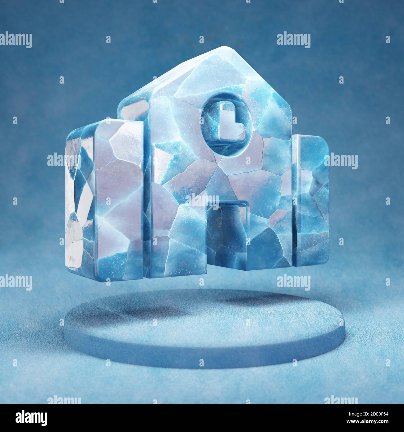 School icon. Cracked blue Ice School symbol on blue snow podium. Social ...