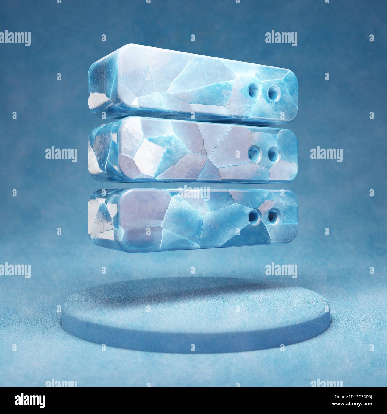 Server icon. Cracked blue Ice Server symbol on blue snow podium. Social ...
