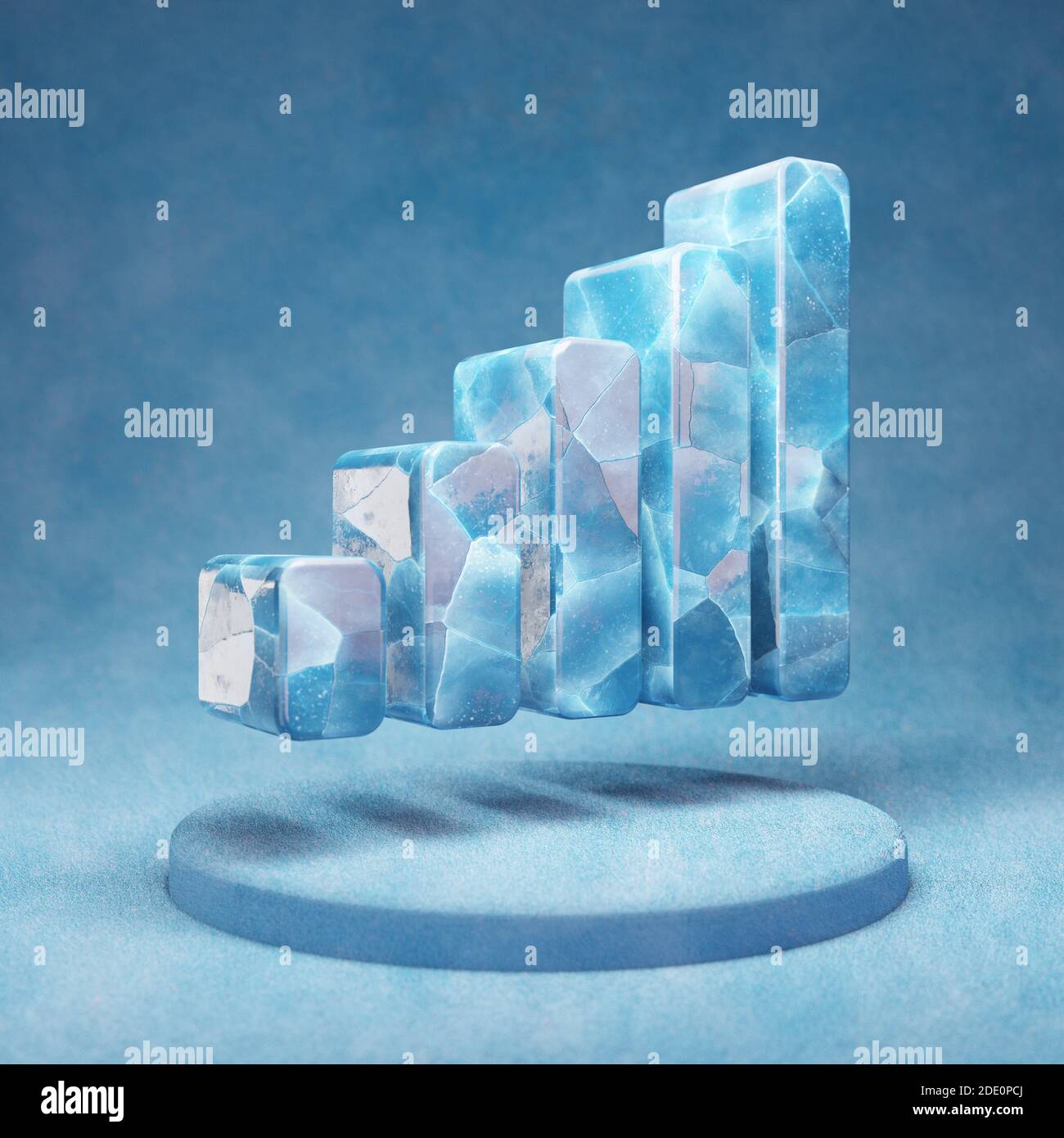 Signal icon. Cracked blue Ice Signal symbol on blue snow podium. Social ...
