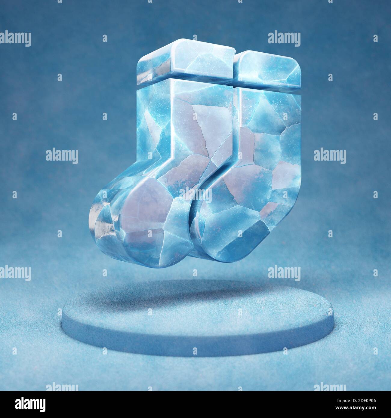 Socks icon. Cracked blue Ice Socks symbol on blue snow podium. Social ...