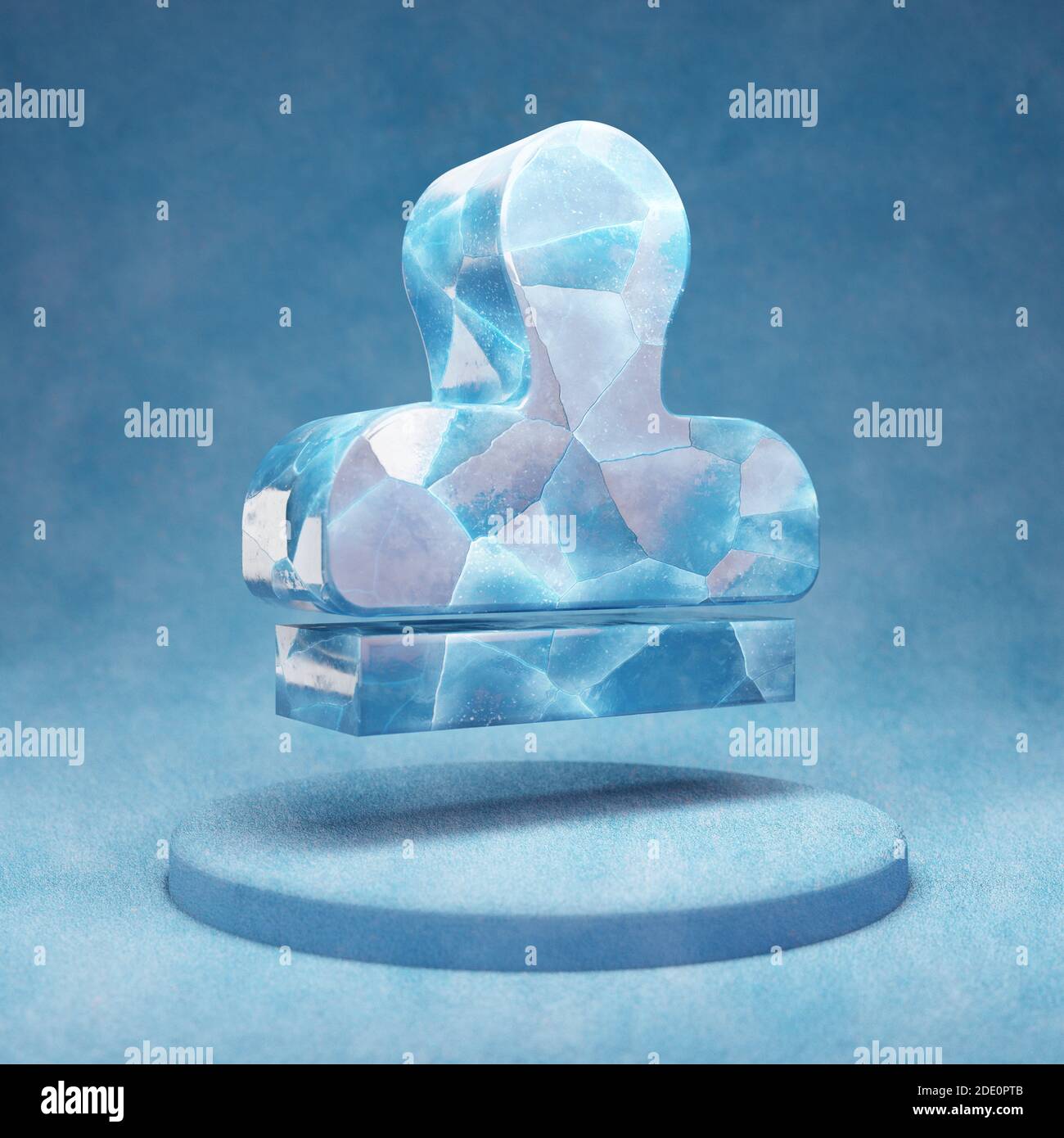 Stamp icon. Cracked blue Ice Stamp symbol on blue snow podium. Social ...