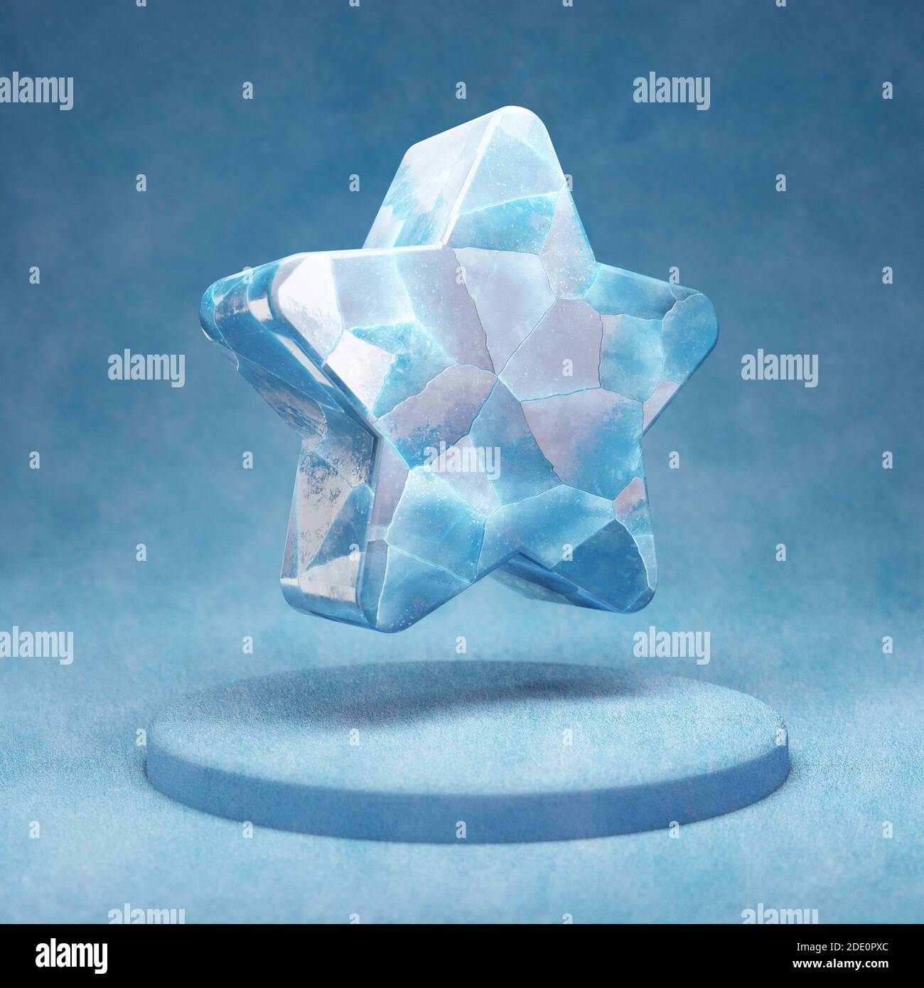 Star icon. Cracked blue Ice Star symbol on blue snow podium. Social ...