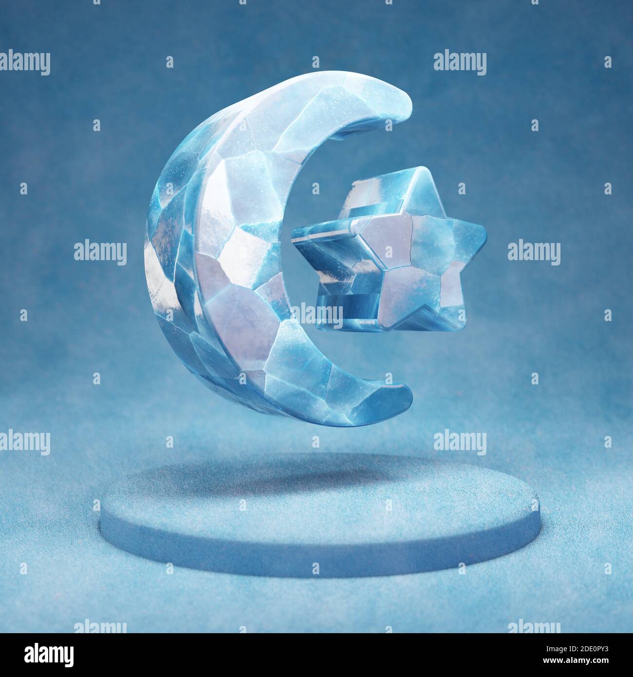 Star and Crescent icon. Cracked blue Ice Star and Crescent symbol on ...