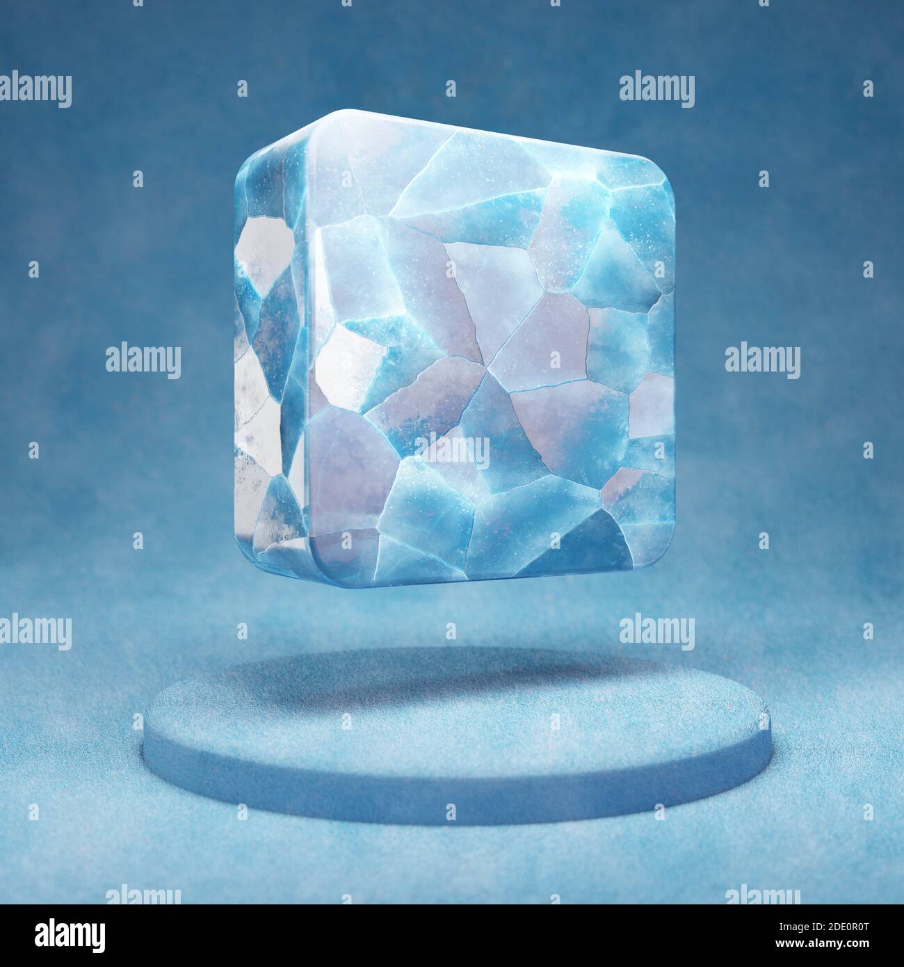 Stop icon. Cracked blue Ice Stop symbol on blue snow podium. Social ...