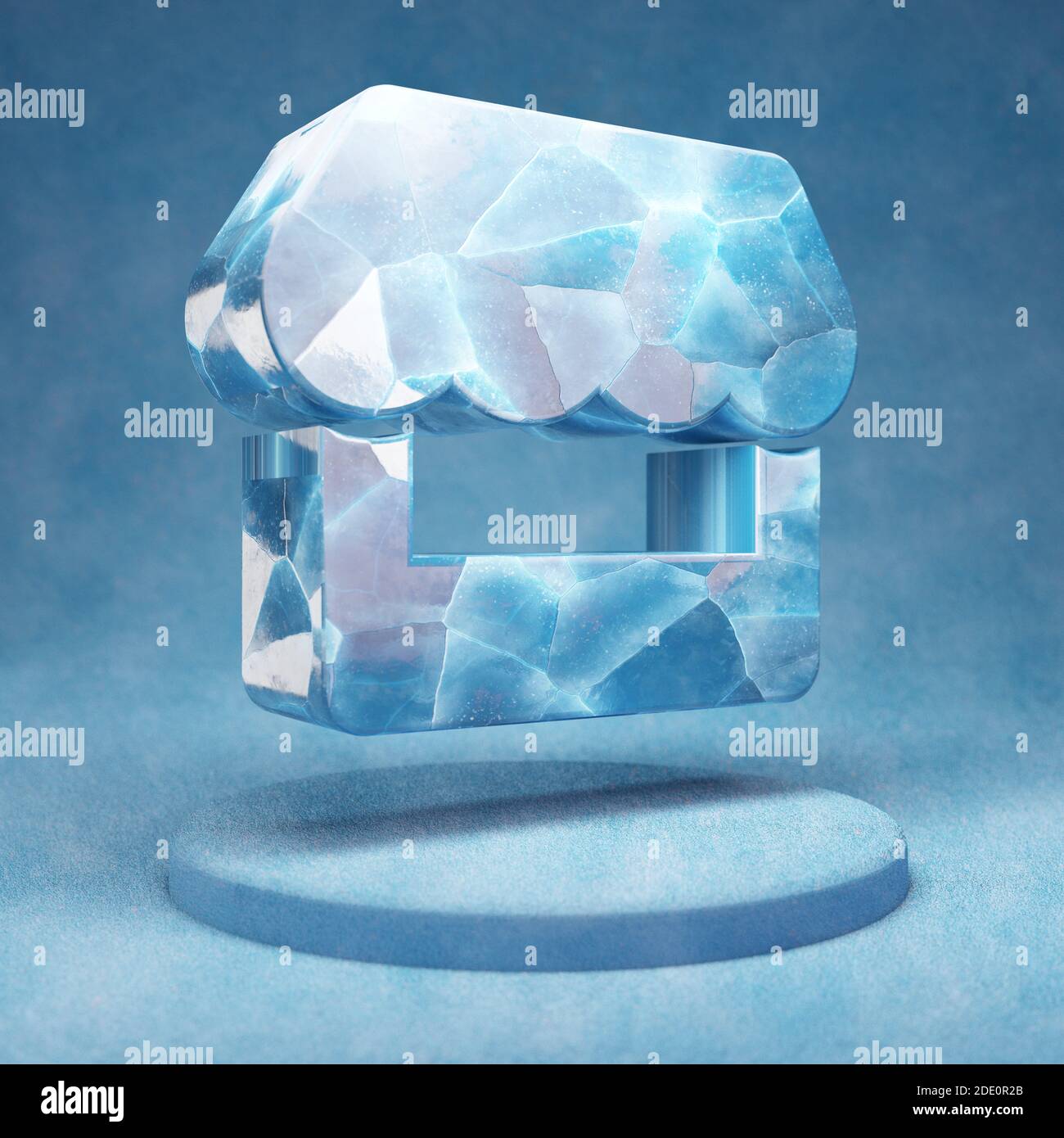 Store icon. Cracked blue Ice Store symbol on blue snow podium. Social ...