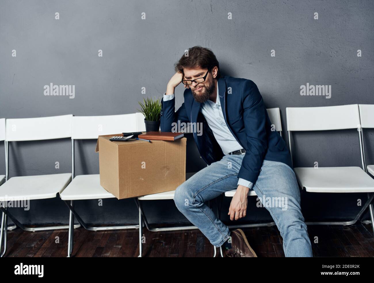 business man box with things job search waiting emotions Stock Photo ...