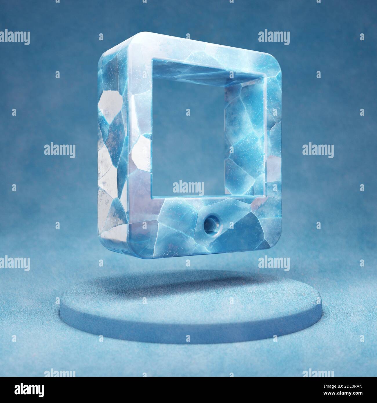 Tablet icon. Cracked blue Ice Tablet symbol on blue snow podium. Social ...