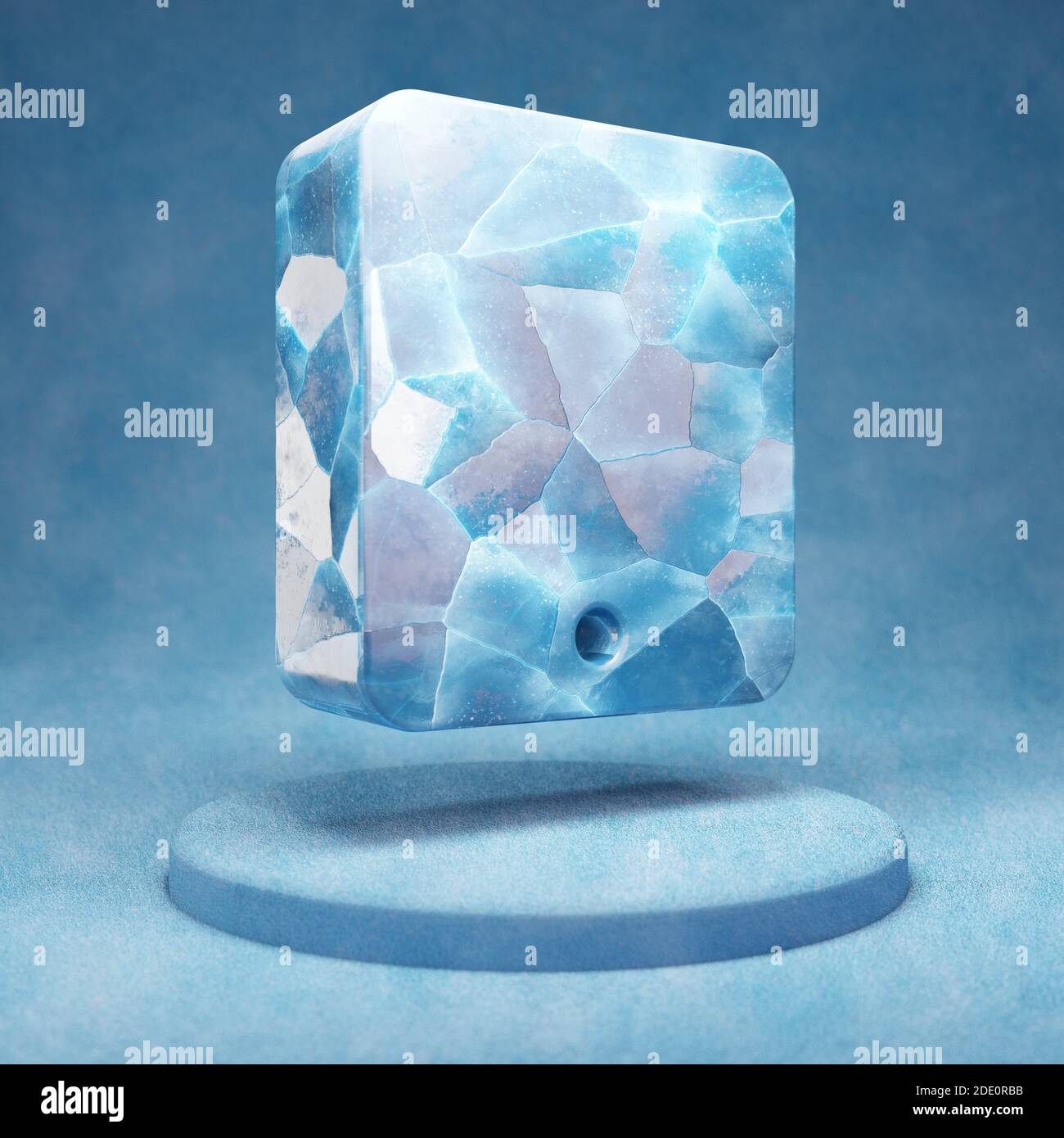 Tablet icon. Cracked blue Ice Tablet symbol on blue snow podium. Social ...