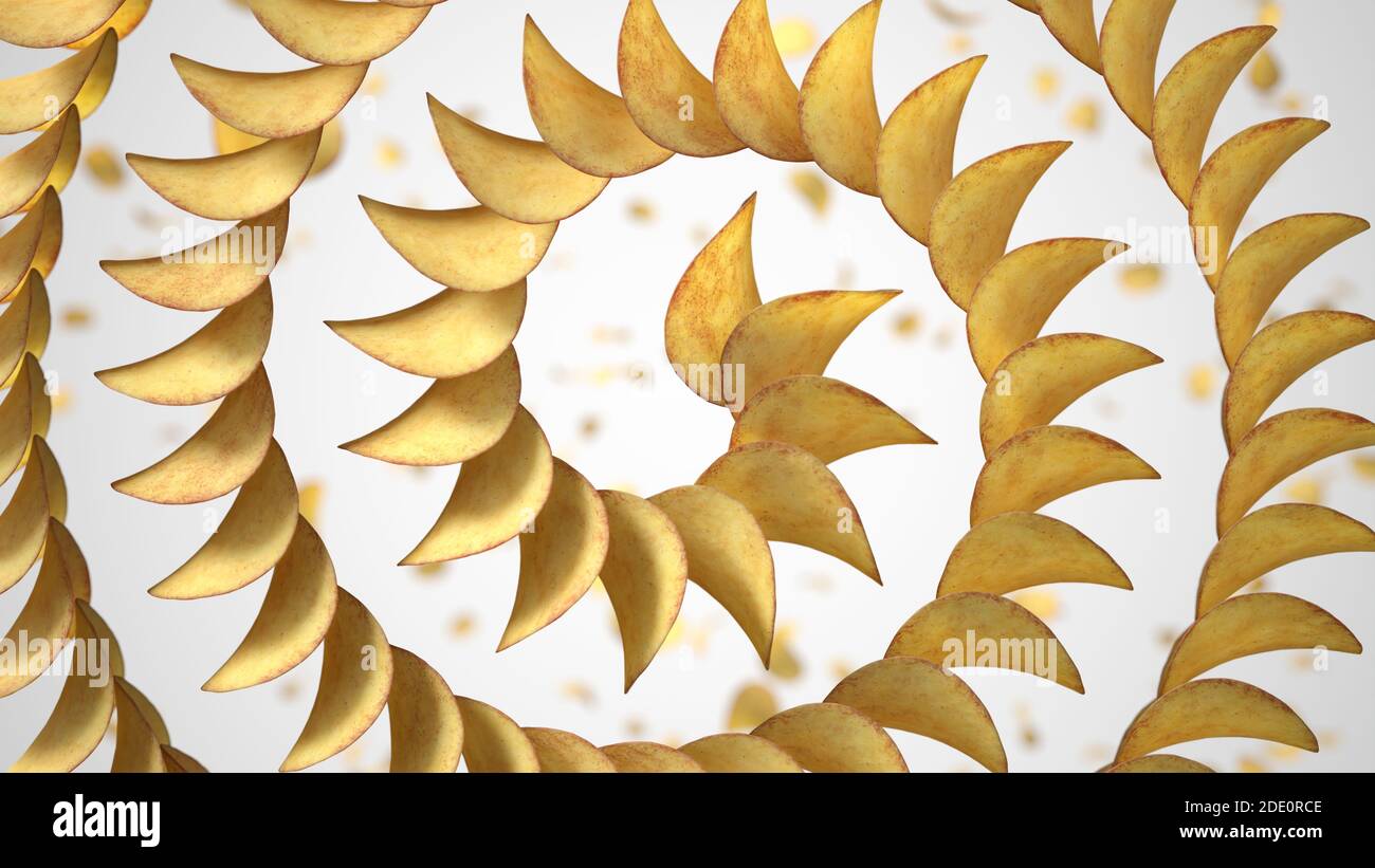 Spirally sorted crunchy potato chips. Suitable for chips, snack and ...