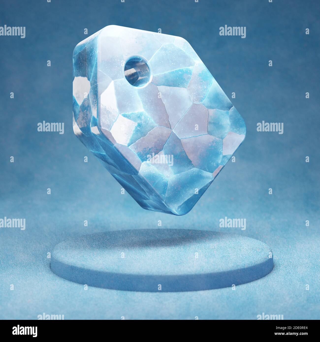 Tag icon. Cracked blue Ice Tag symbol on blue snow podium. Social Media ...