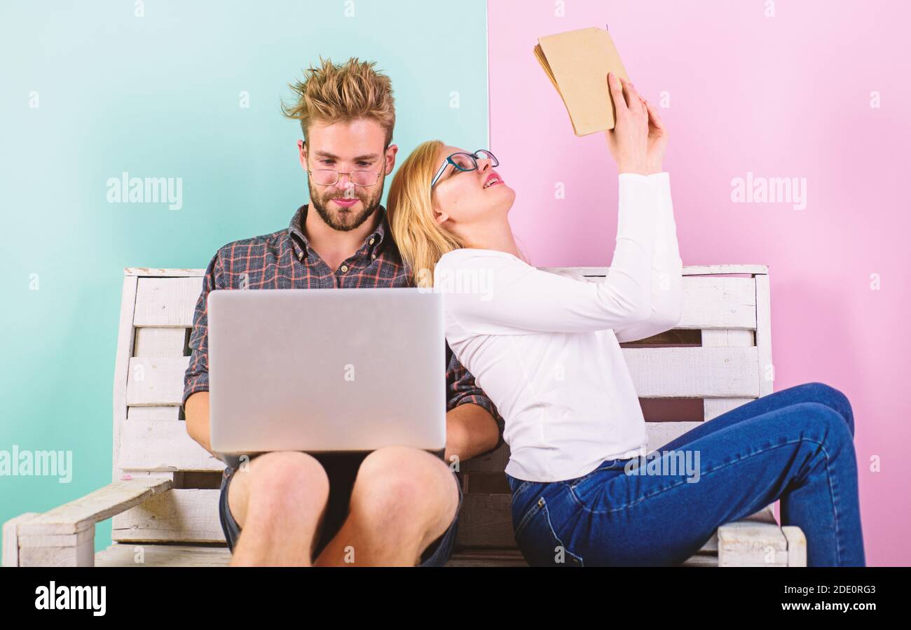 Nerds family. Couple nerds studying working with book and laptop ...