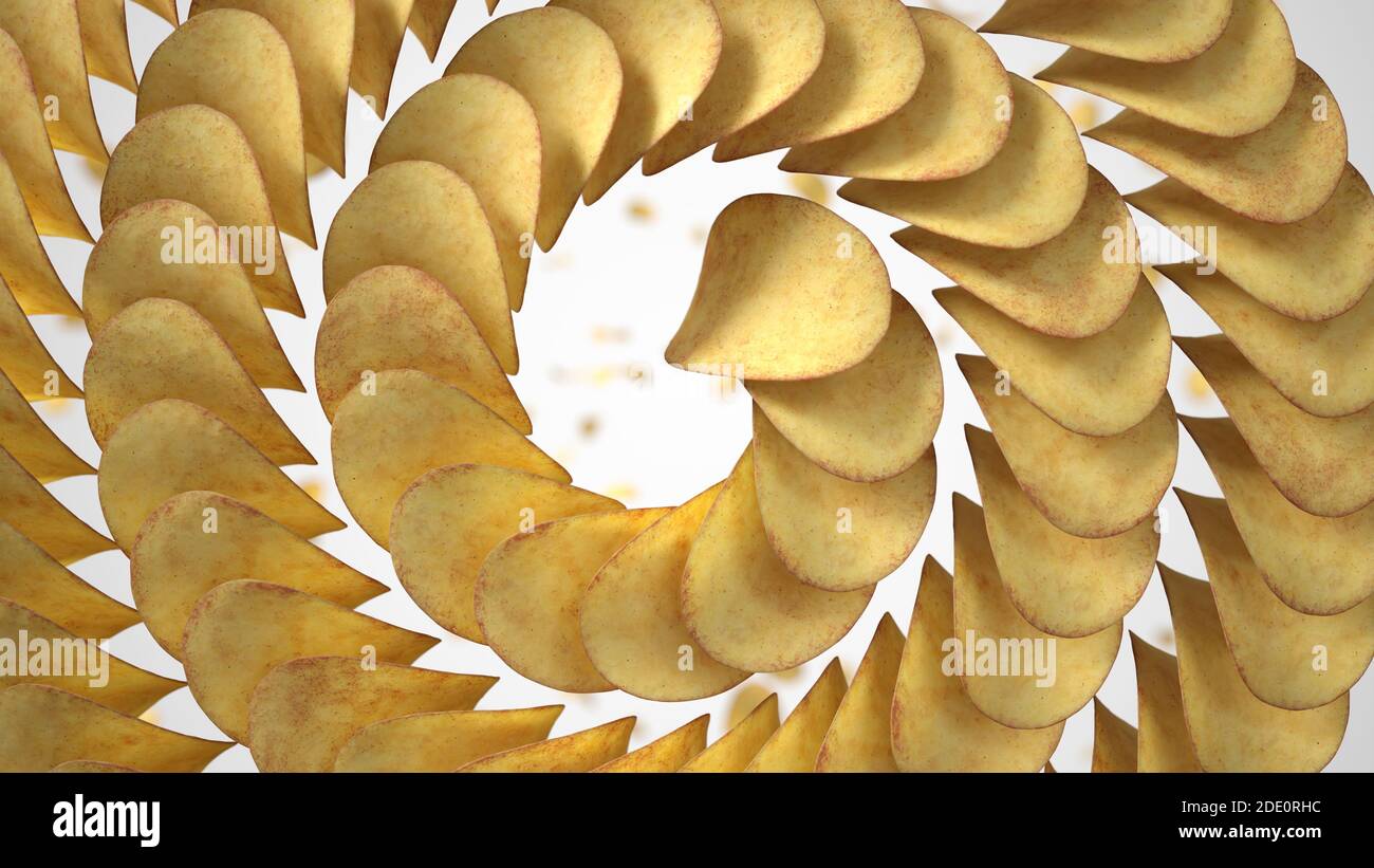 Spirally sorted crunchy potato chips. Suitable for chips, snack and ...