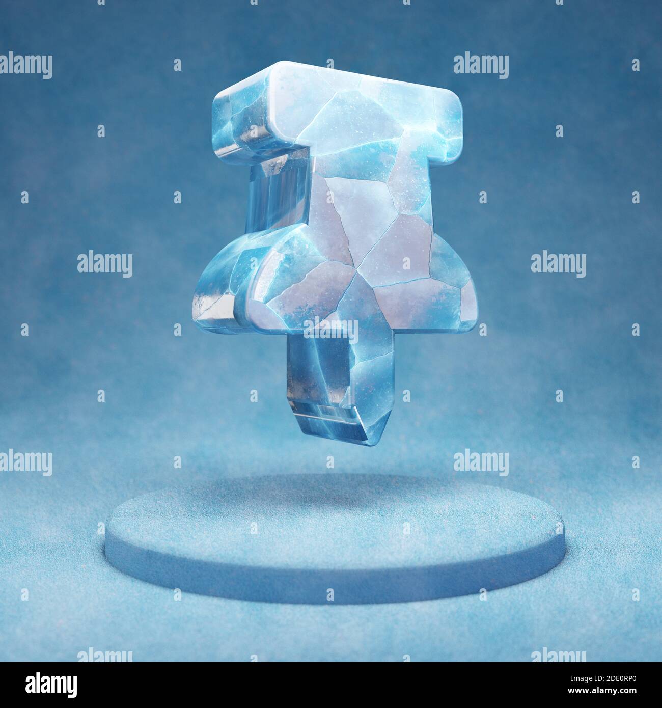 Thumbtack icon. Cracked blue Ice Thumbtack symbol on blue snow podium ...