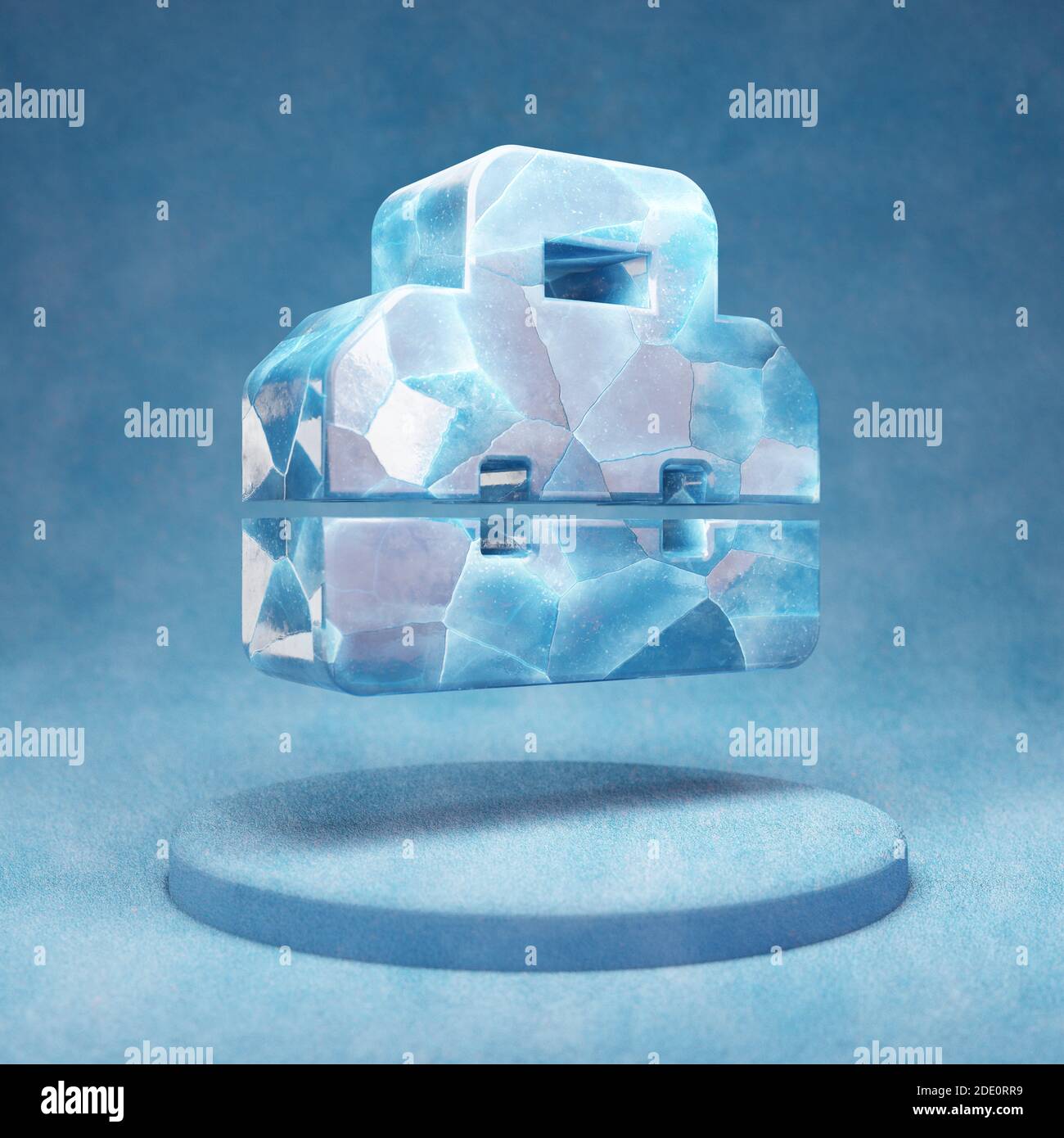 Toolbox icon. Cracked blue Ice Toolbox symbol on blue snow podium ...