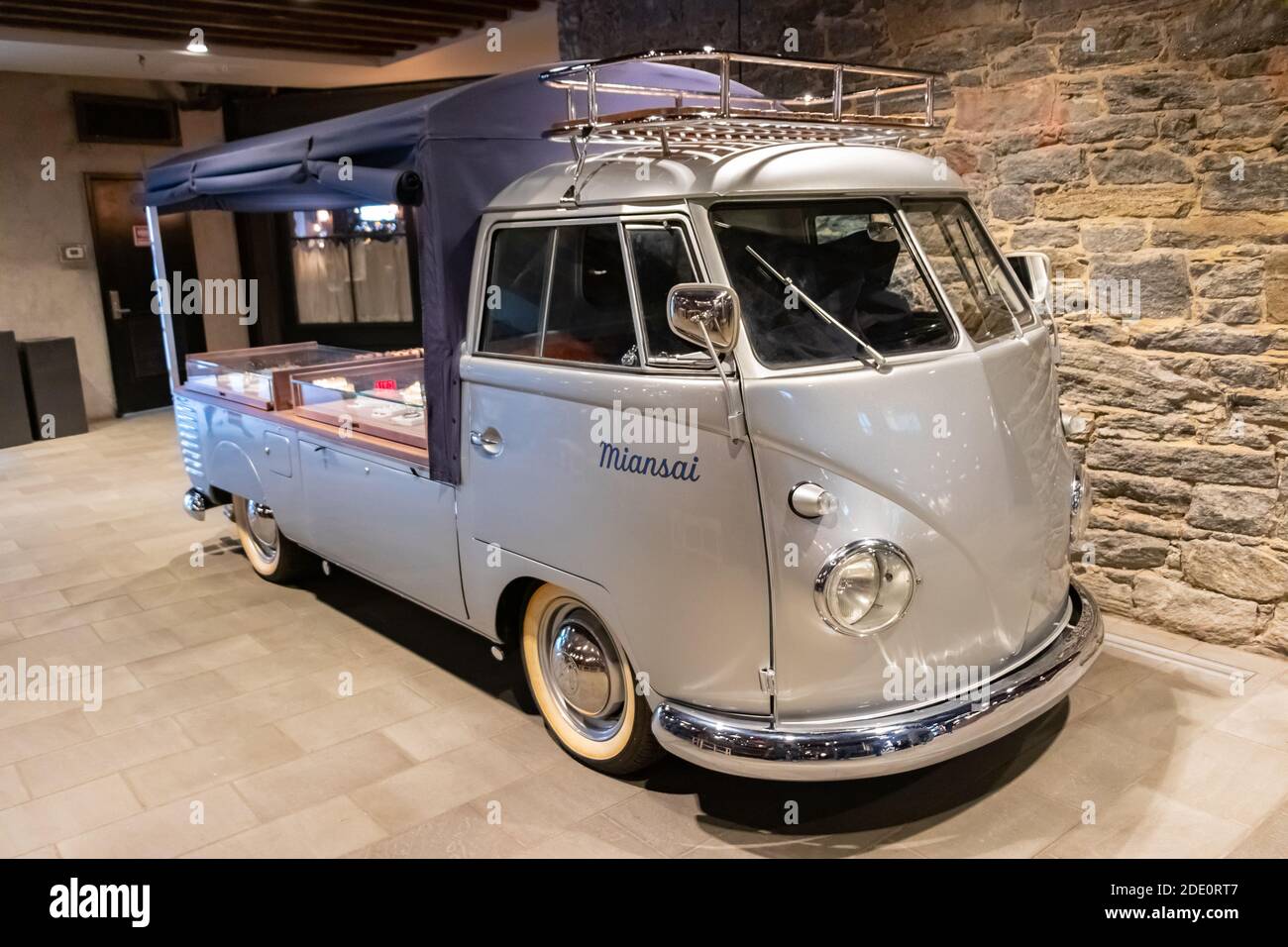 lowered vintage type 2 Volkswagen van in restaurant New York City Stock ...