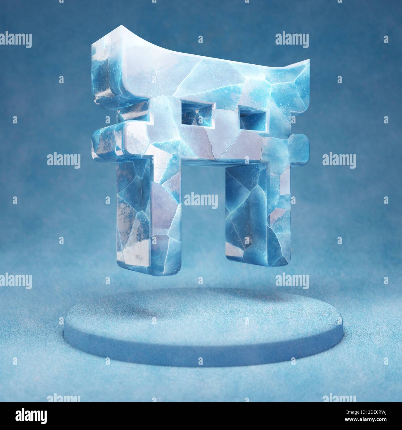 Torii Gate icon. Cracked blue Ice Torii Gate symbol on blue snow podium ...