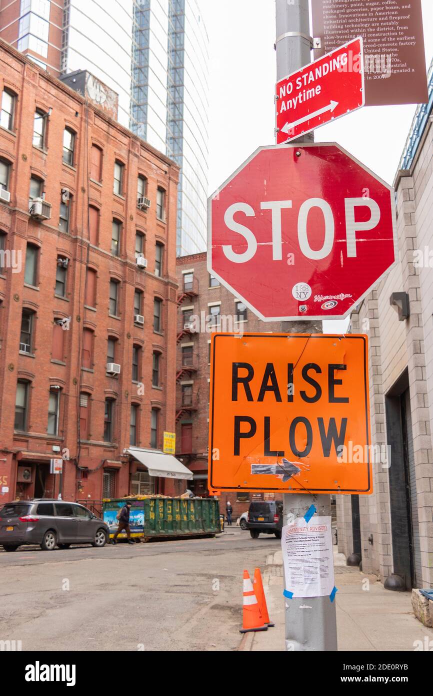 brooklyn stop raise plough signs in New York City Stock Photo - Alamy