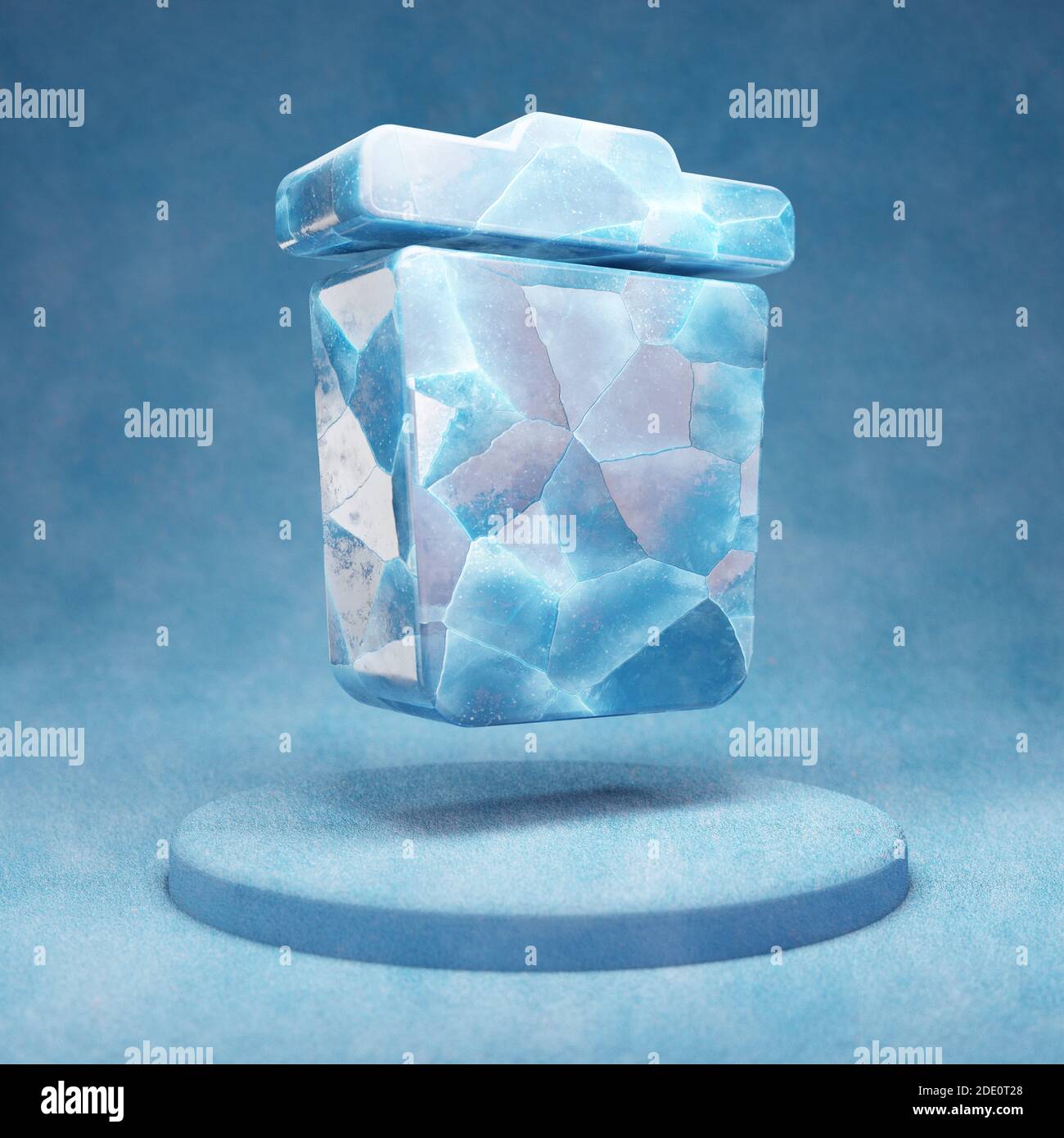 Trash icon. Cracked blue Ice Trash symbol on blue snow podium. Social ...