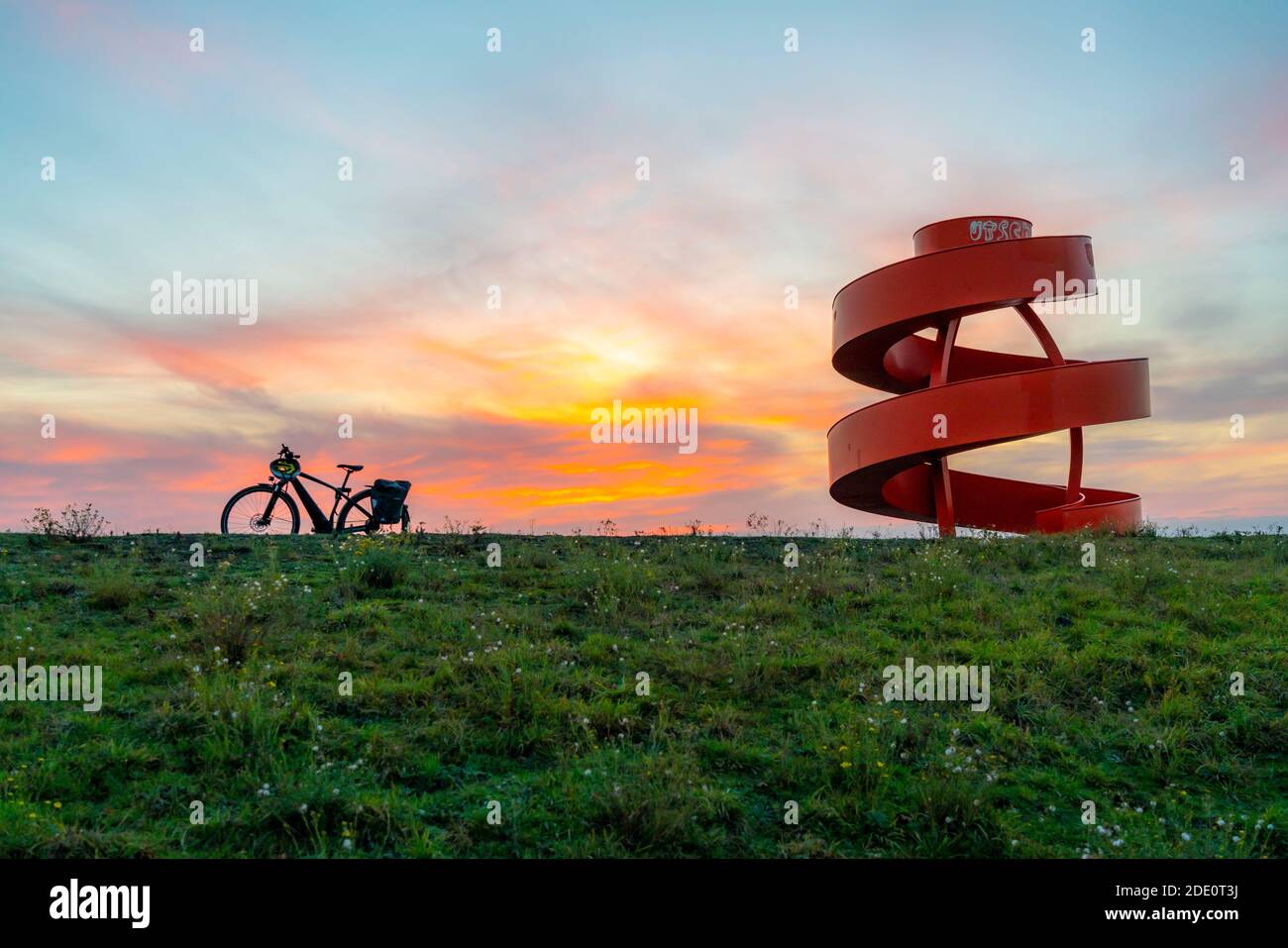 Sculpture slag heap sign, Haldenzeichen, observation tower, slag heap ...