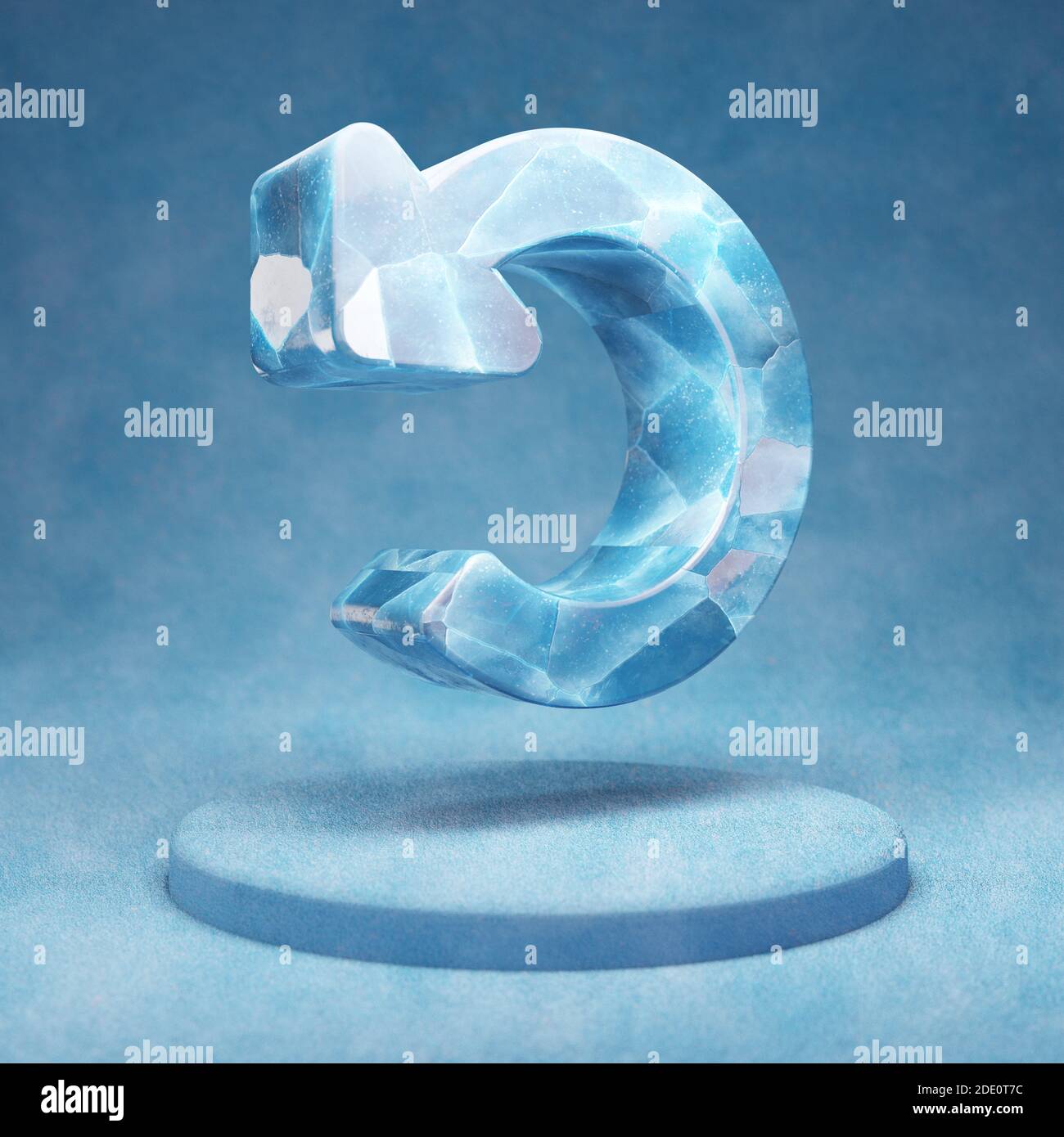 Undo icon. Cracked blue Ice Undo symbol on blue snow podium. Social ...