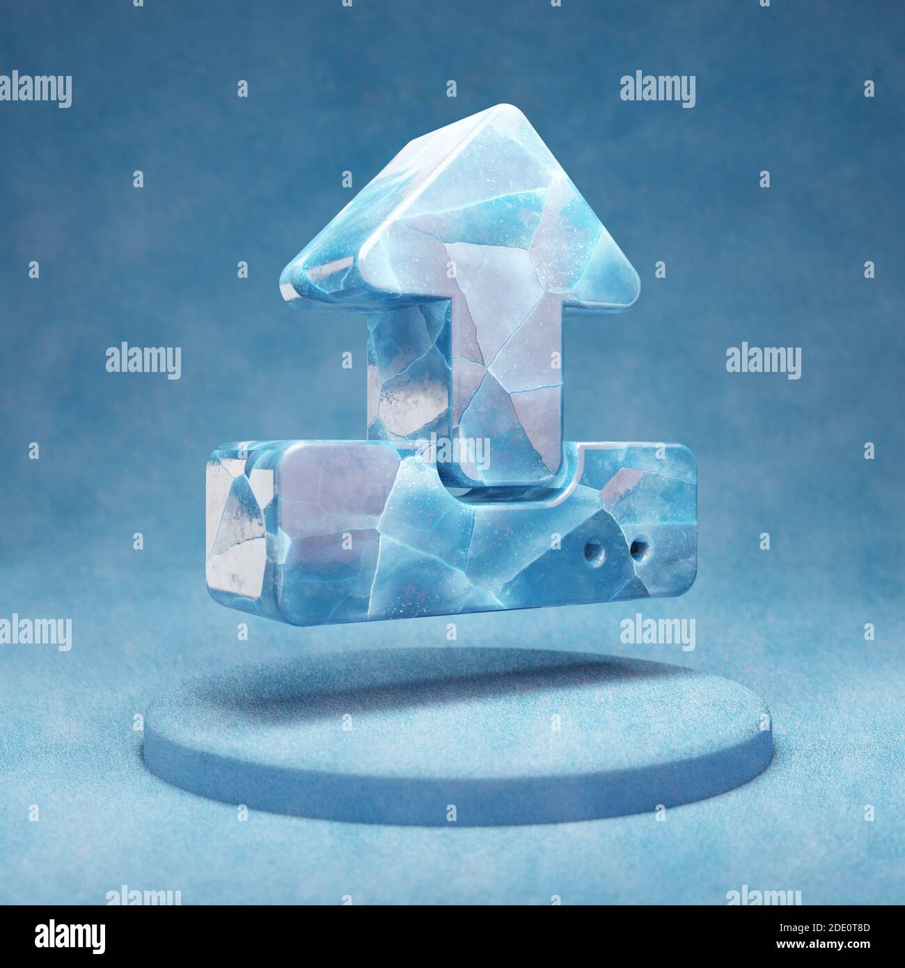 Upload icon. Cracked blue Ice Upload symbol on blue snow podium. Social ...