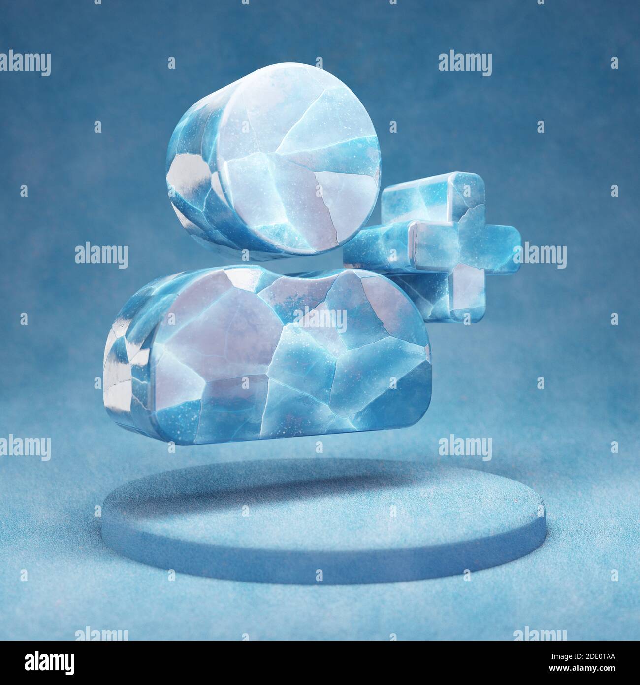Add User icon. Cracked blue Ice Add User symbol on blue snow podium ...