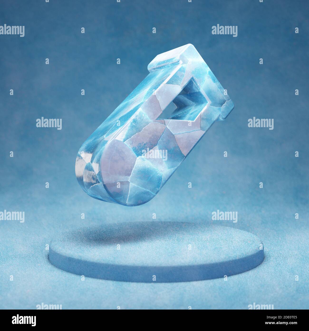 Vial icon. Cracked blue Ice Vial symbol on blue snow podium. Social ...