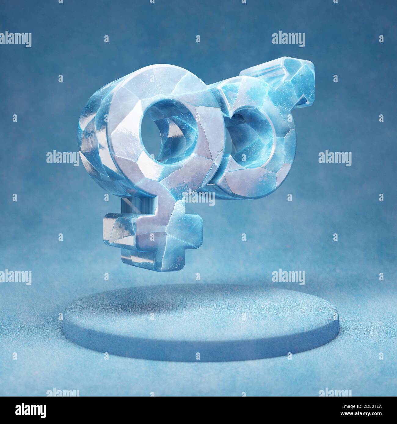 Mars and Venus icon. Cracked blue Ice Mars and Venussymbol on blue snow ...