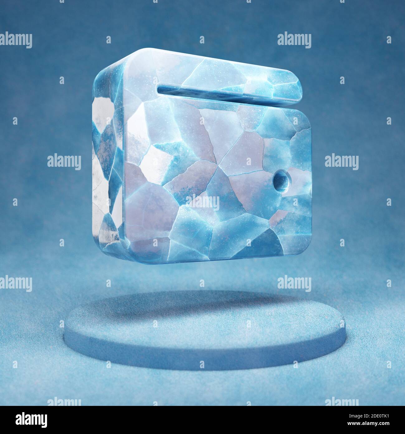 Wallet icon. Cracked blue Ice Wallet symbol on blue snow podium. Social ...