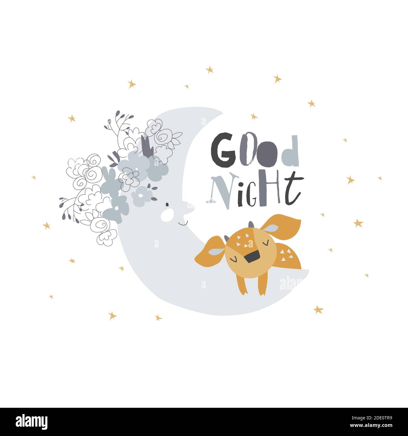 Cute deer sleeping on moon among the stars Stock Vector Image & Art - Alamy