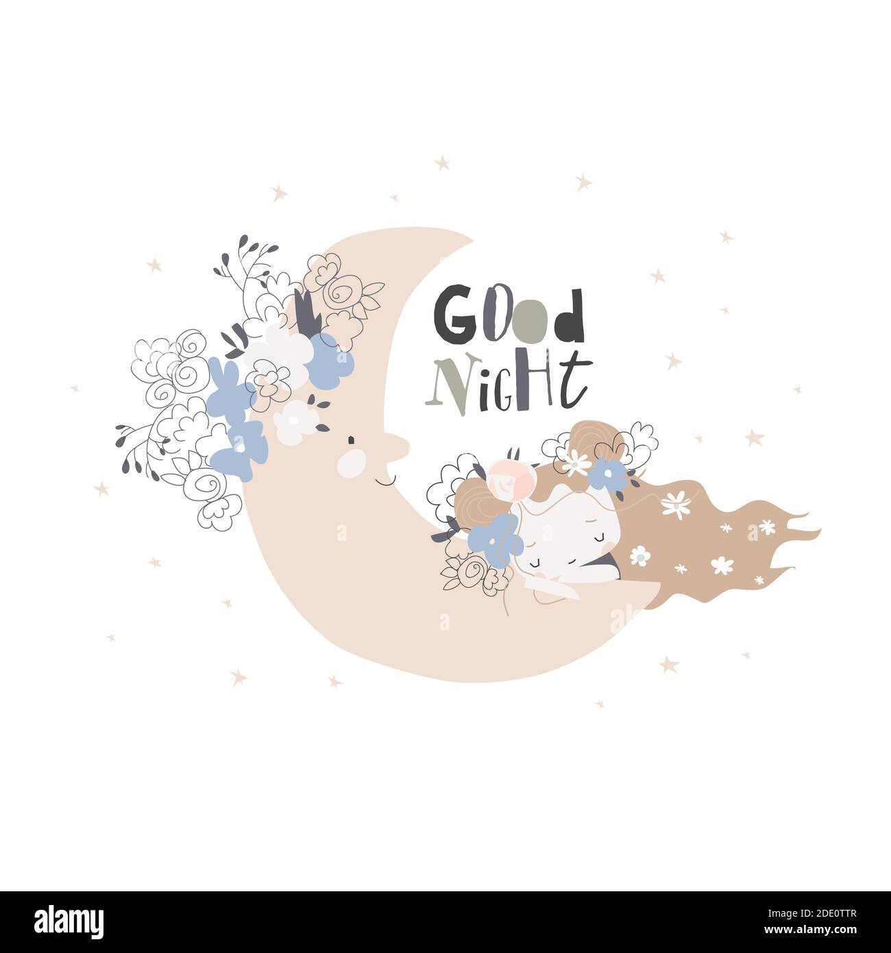 Cute girl sleeping on moon among the stars Stock Vector Image & Art - Alamy