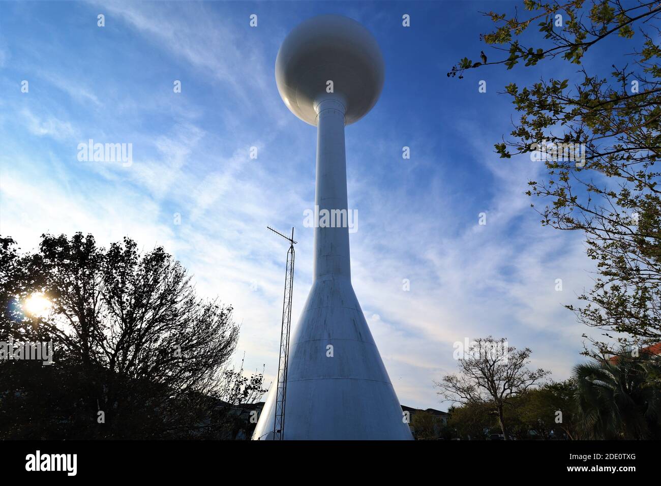 Spheroidal type water tower designed to distribute the water supply ...