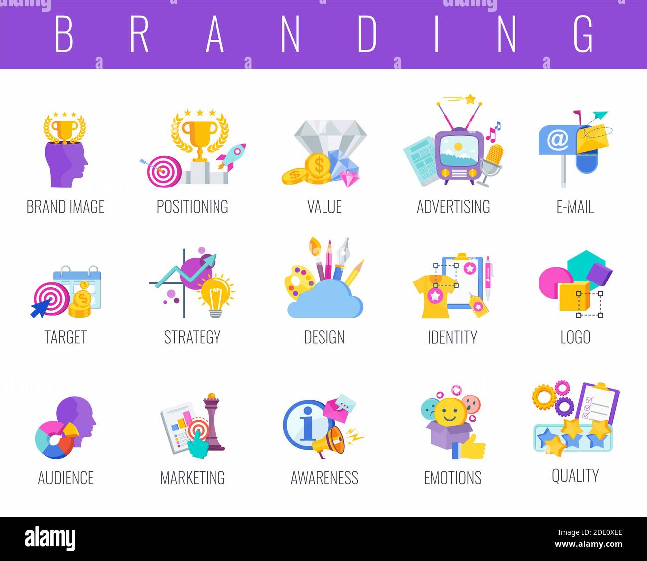 Branding color icons set. Flat vector illustration Stock Vector Image ...