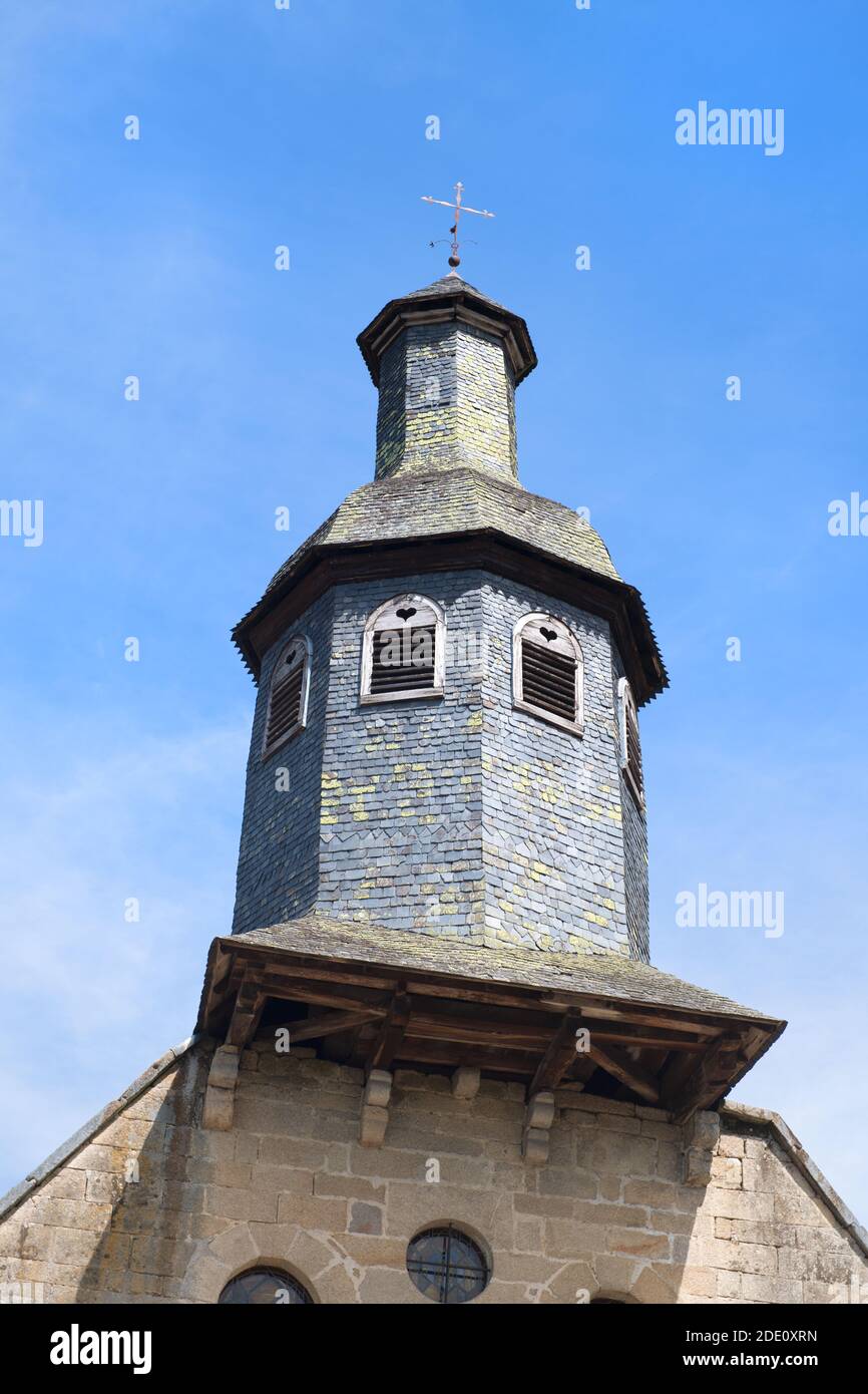 Church tower from Notre Dame des Bans in French Treignac in the ...