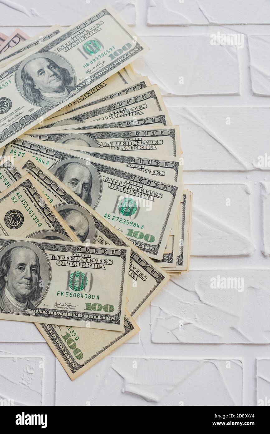 Dollars closeup photo of American Dollar banknotes. Abstract background ...